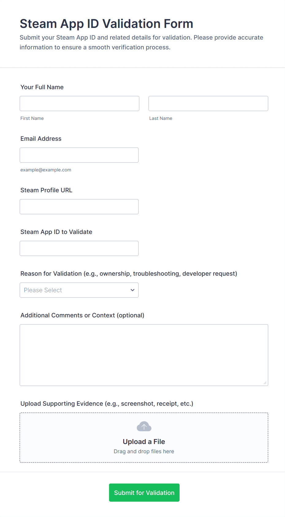 Steam App ID Validation Form Template | Jotform