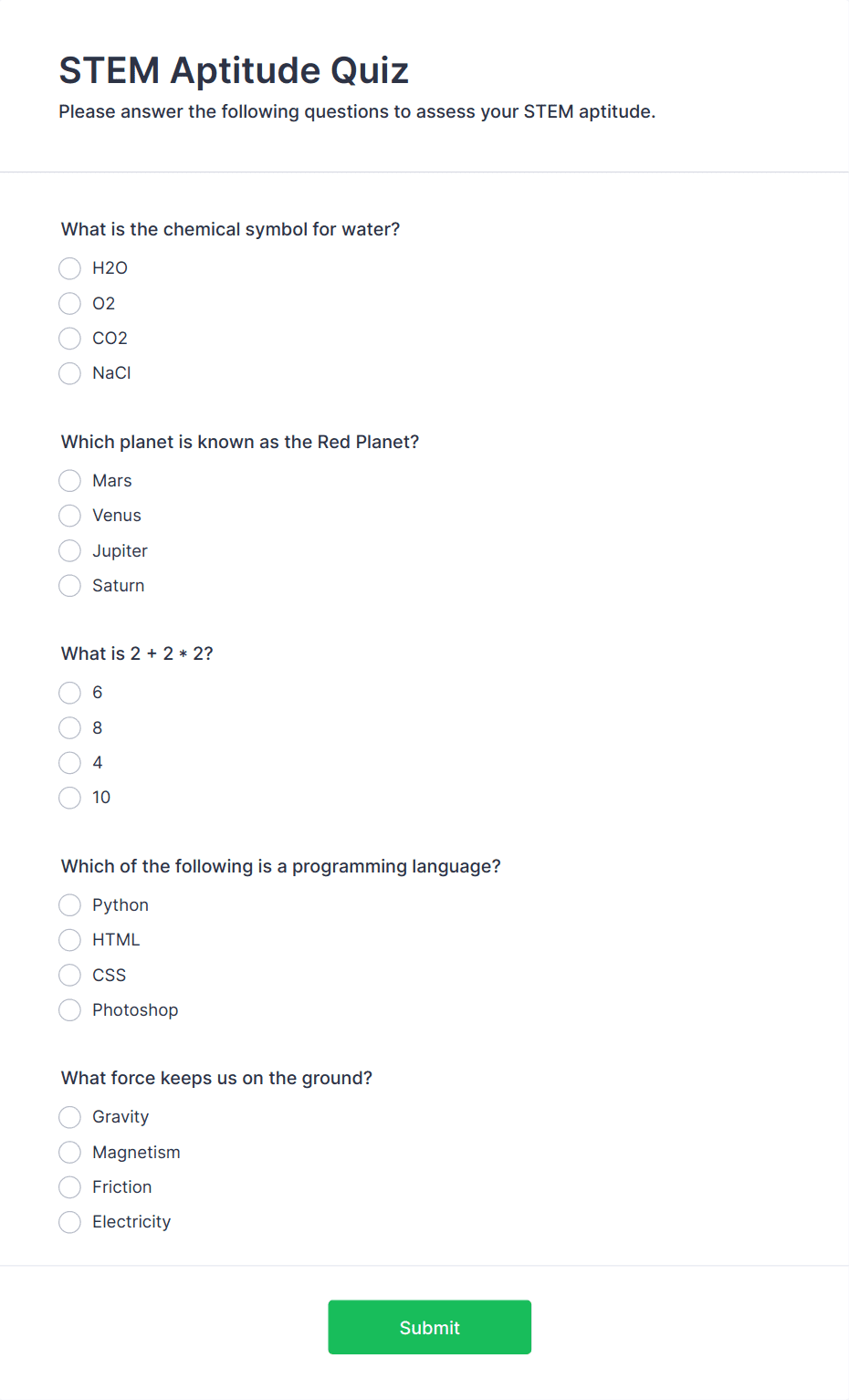 STEM Aptitude Quiz Form Template | Jotform