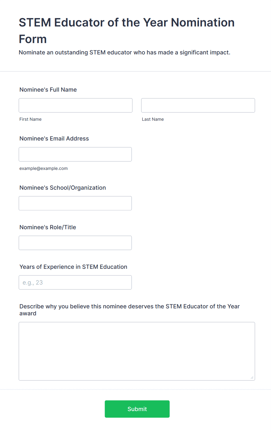 STEM Educator of the Year Nomination Form Template | Jotform