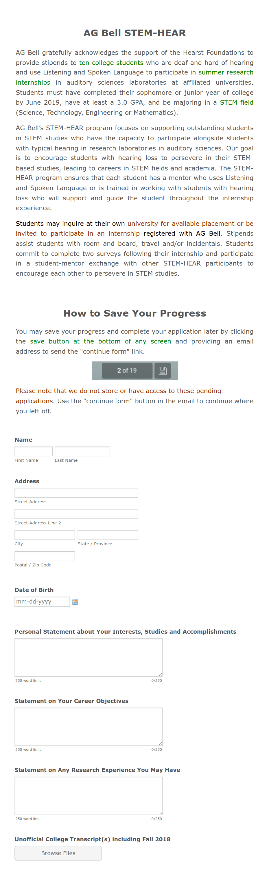STEM-HEAR Application Form Template | Jotform