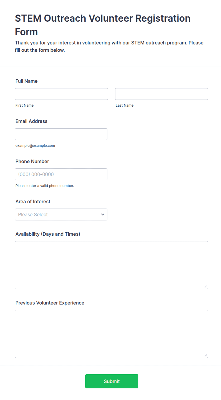 STEM Outreach Volunteer Registration Form Template | Jotform