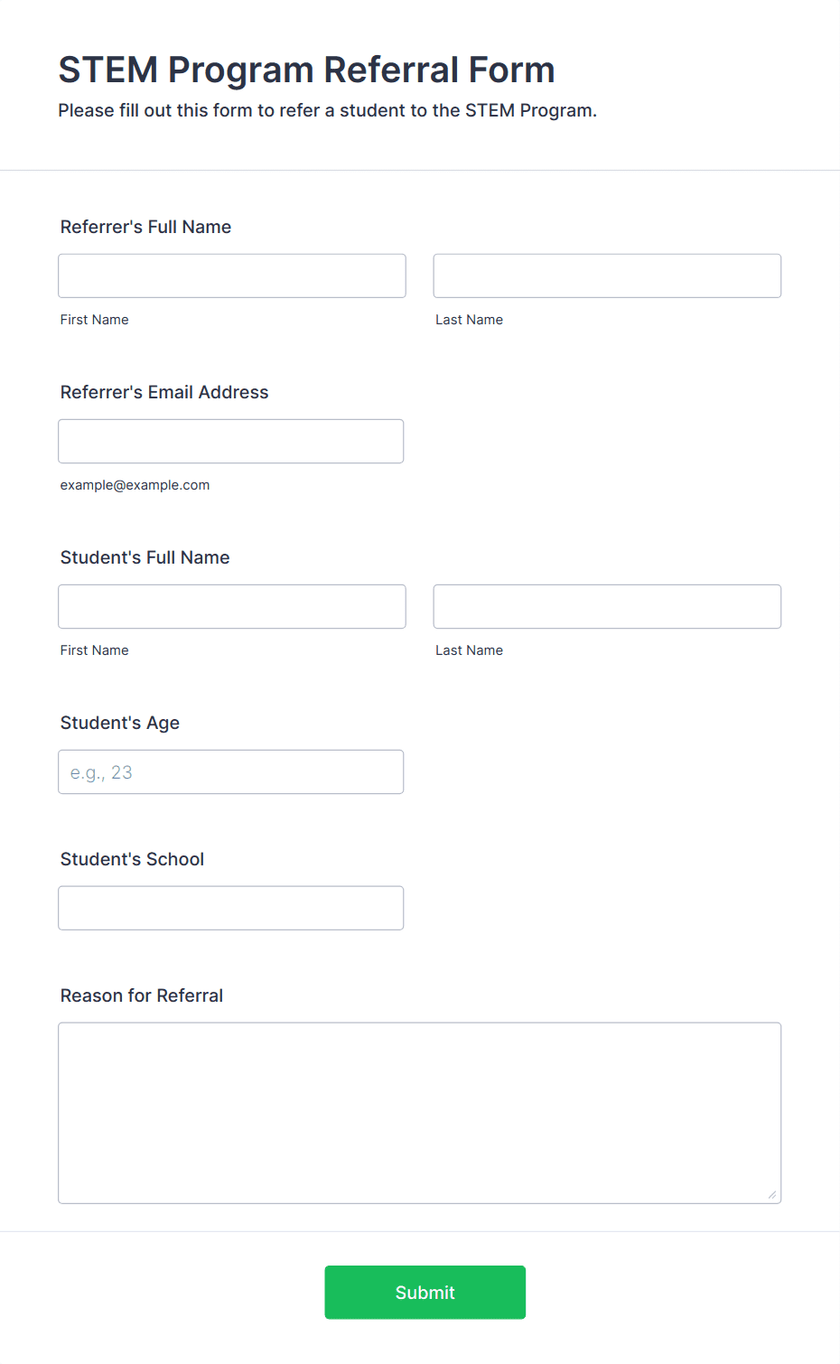 STEM Program Referral Form Template | Jotform