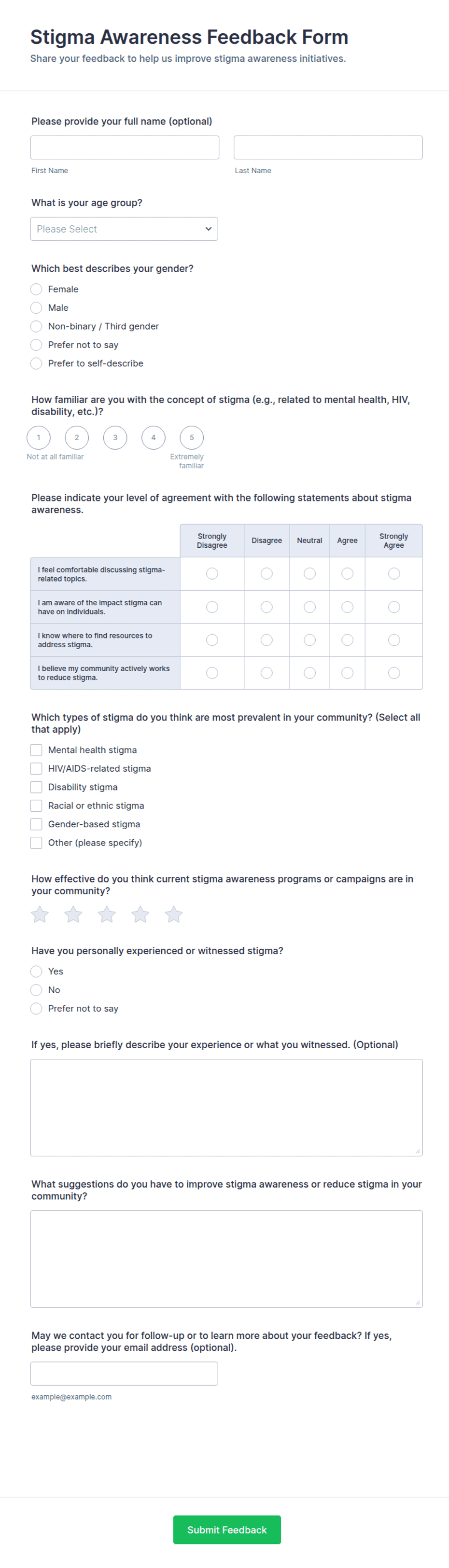 Stigma Awareness Feedback Form Template | Jotform