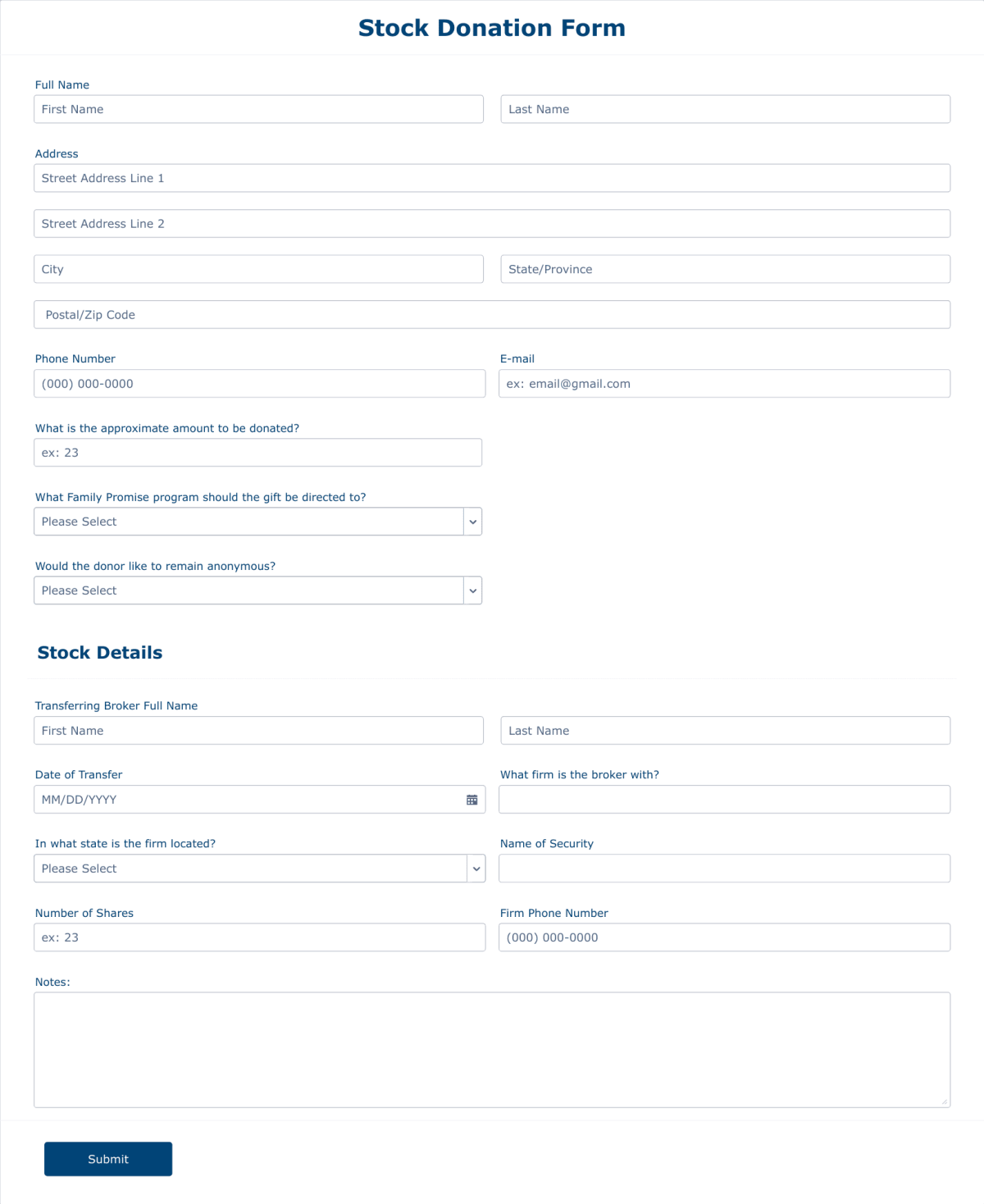 Stock Donation Form Template | Jotform