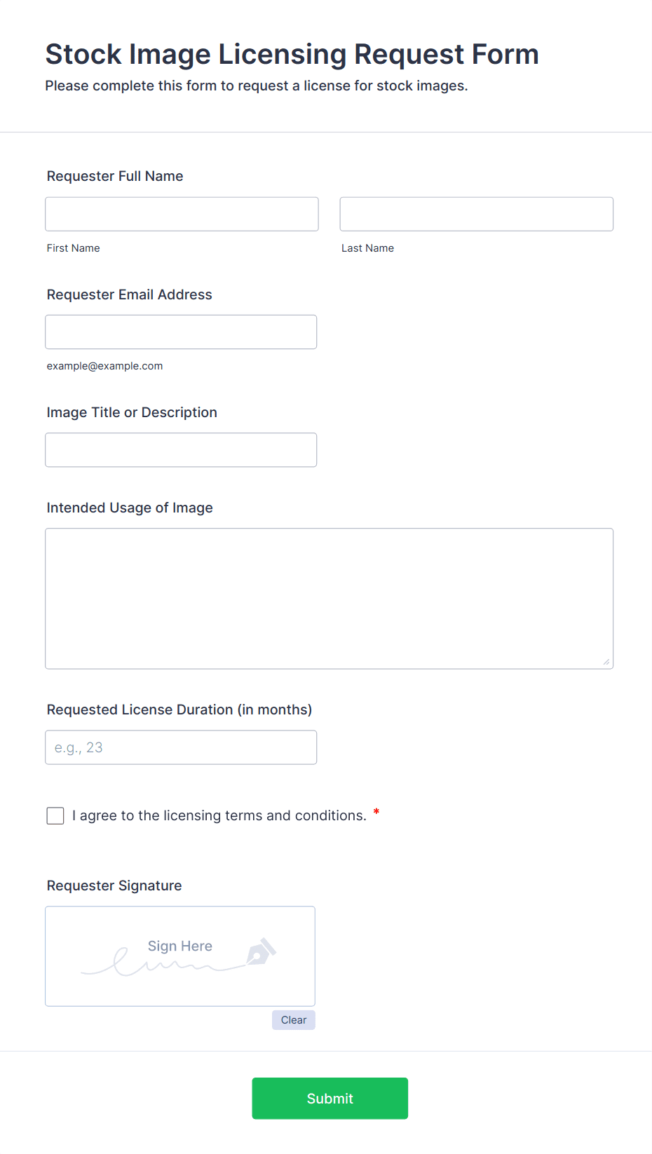 Stock Image Licensing Request Form Template | Jotform