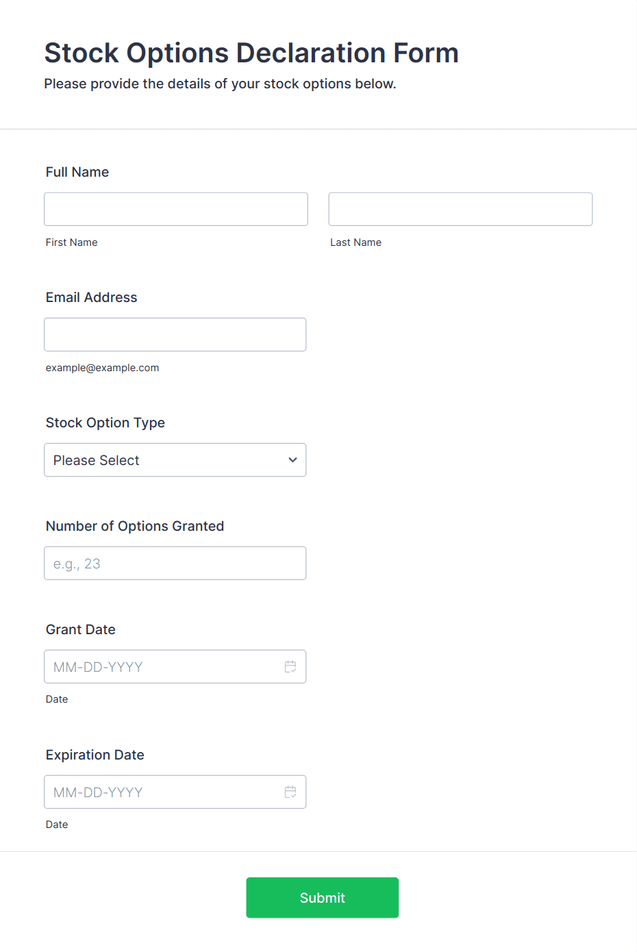 Stock Options Declaration Form Template | Jotform