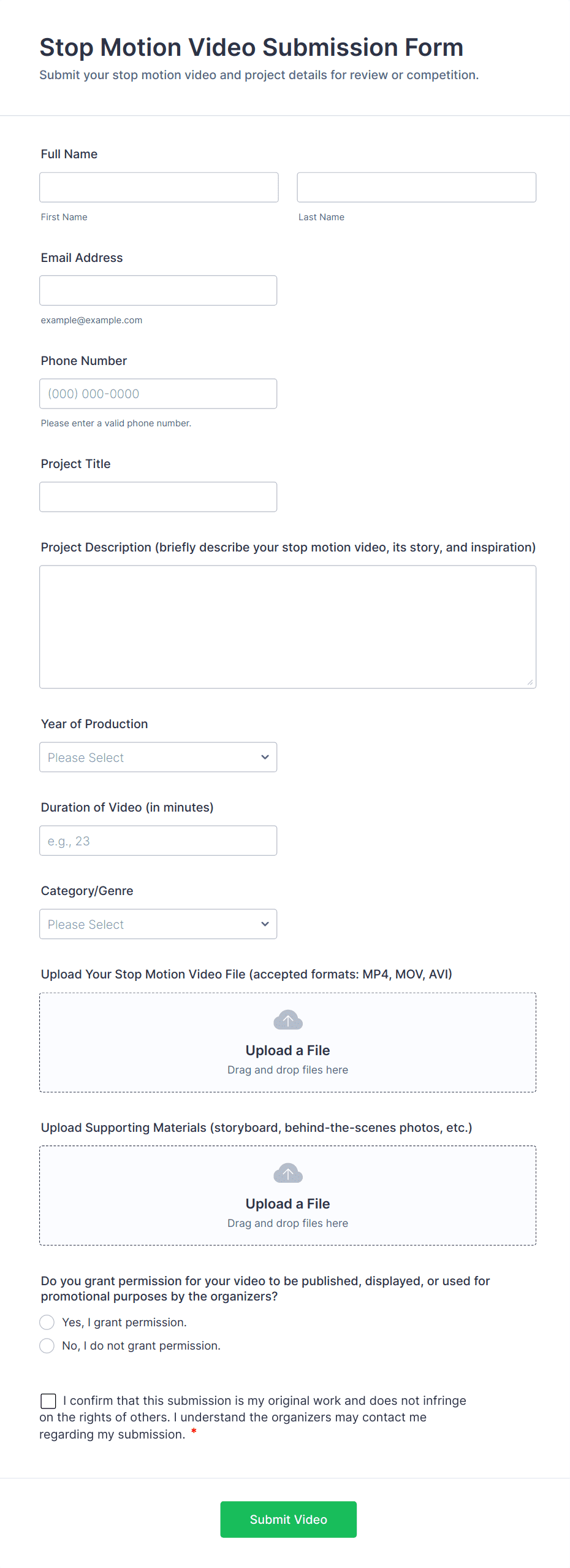 Stop Motion Video Submission Form Template | Jotform
