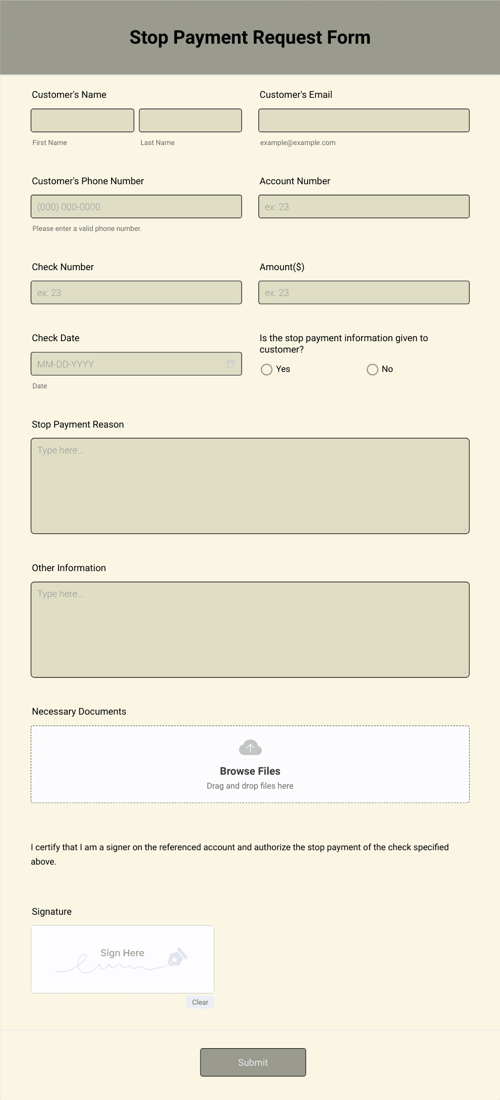 Stop Payment Request Form Template | Jotform