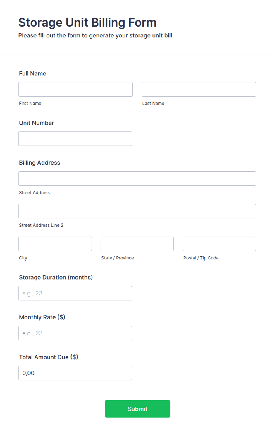 Storage Unit Billing Form Template | Jotform