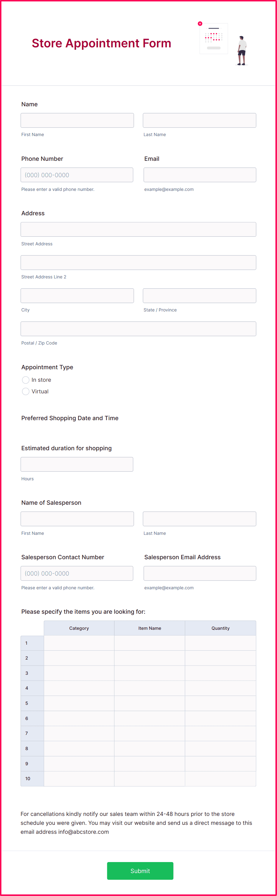 Store Appointment Form Template | Jotform