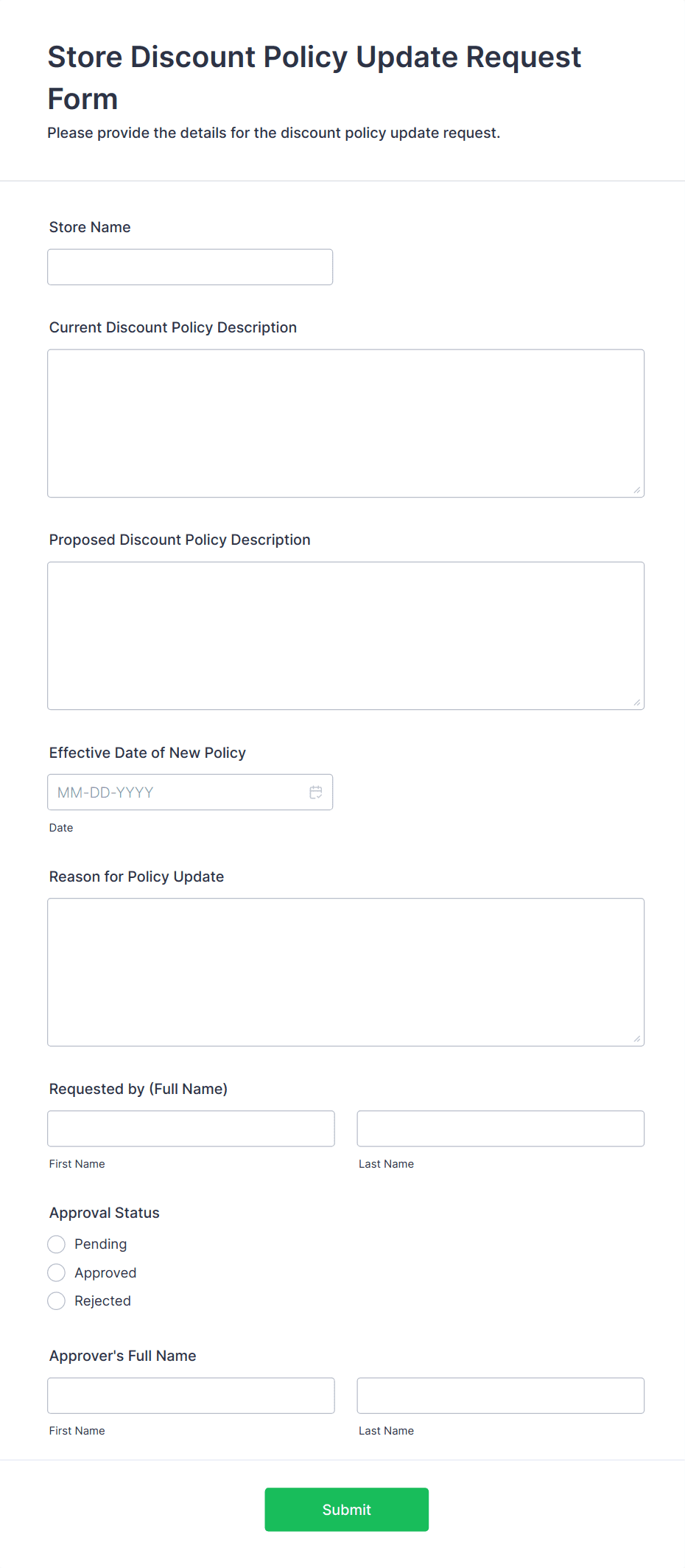 Store Discount Policy Update Request Form Template | Jotform