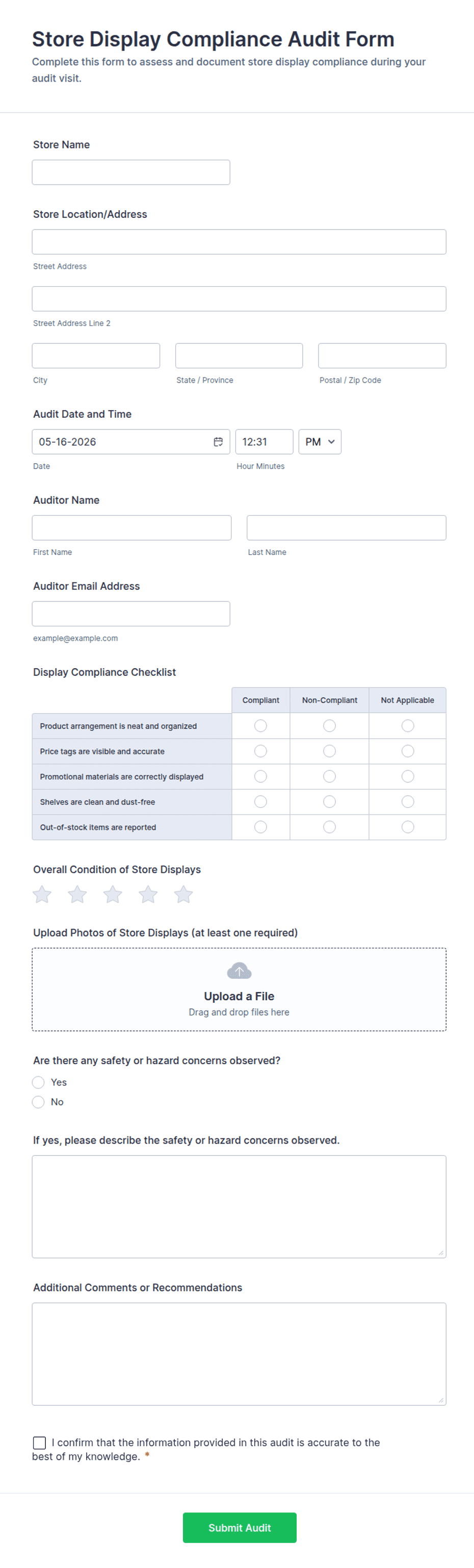 Store Display Compliance Audit Form Template | Jotform