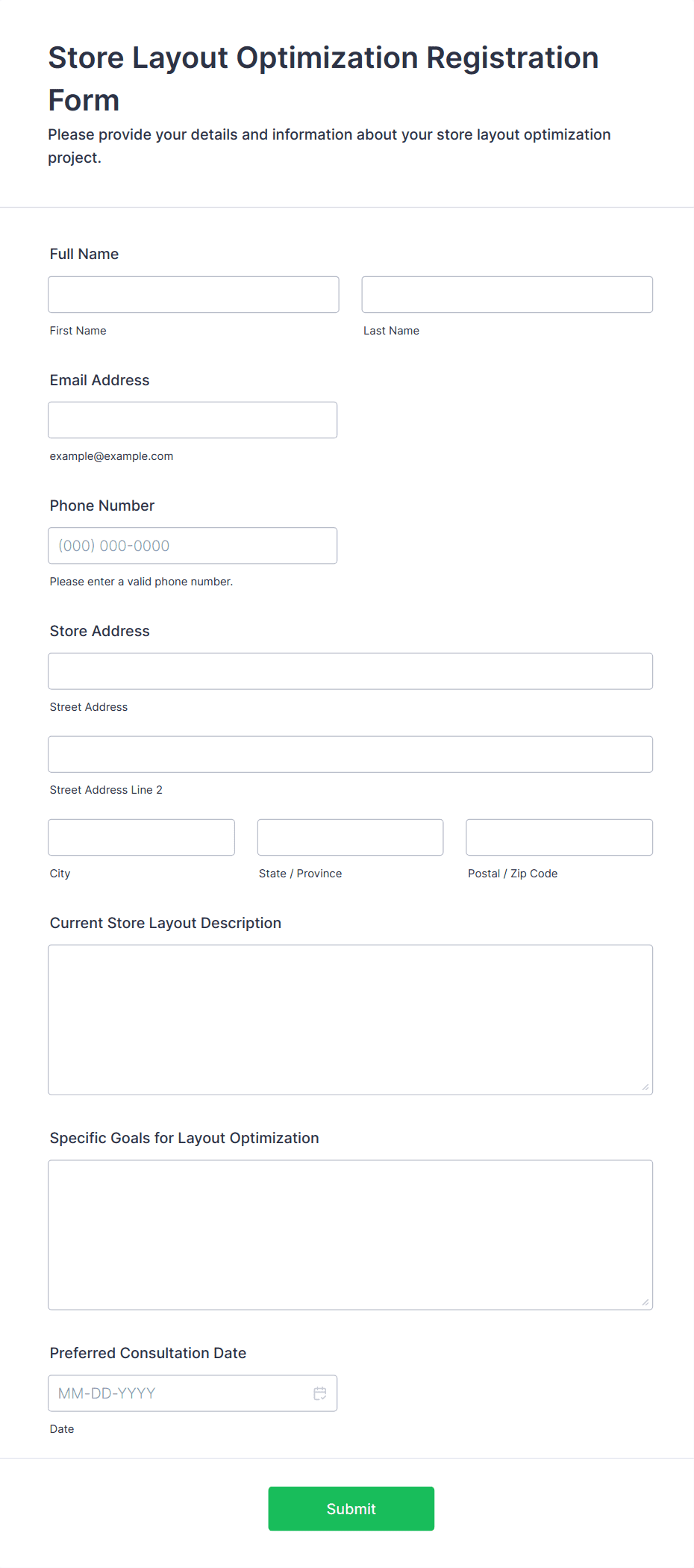 Store Layout Optimization Registration Form Template | Jotform