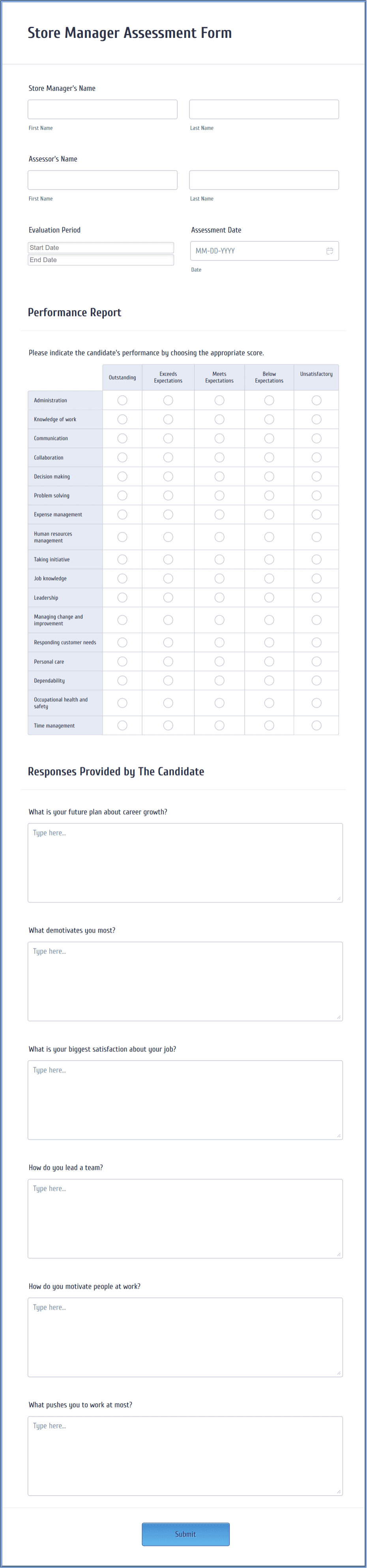 Store Manager Assessment Form Template | Jotform