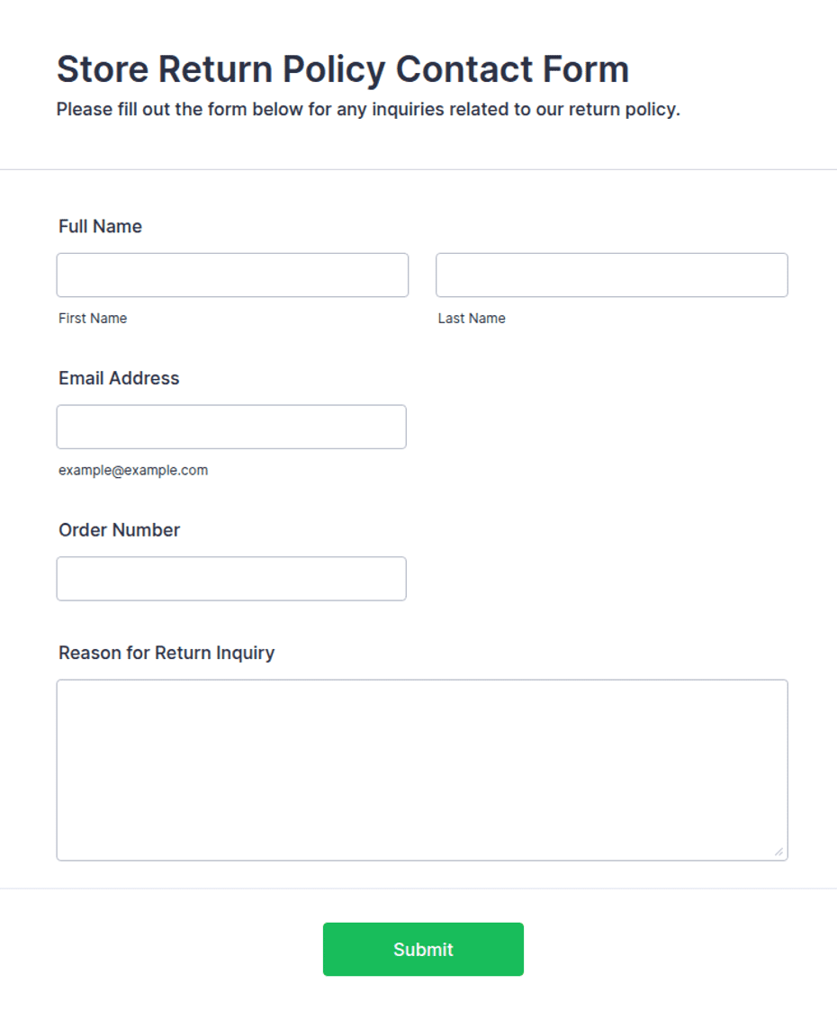 Store Return Policy Contact Form Template | Jotform