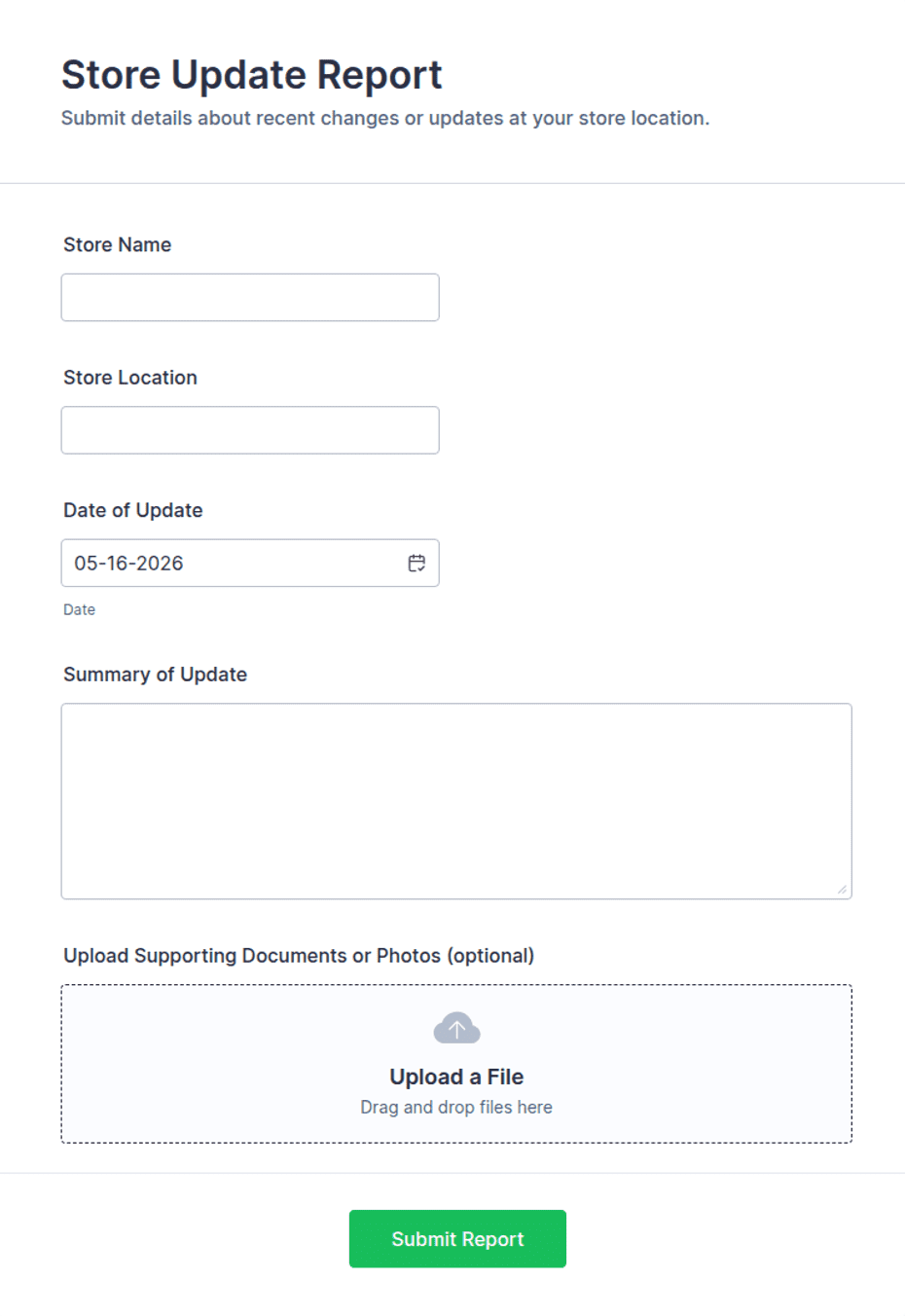Store Update Report Form Template | Jotform