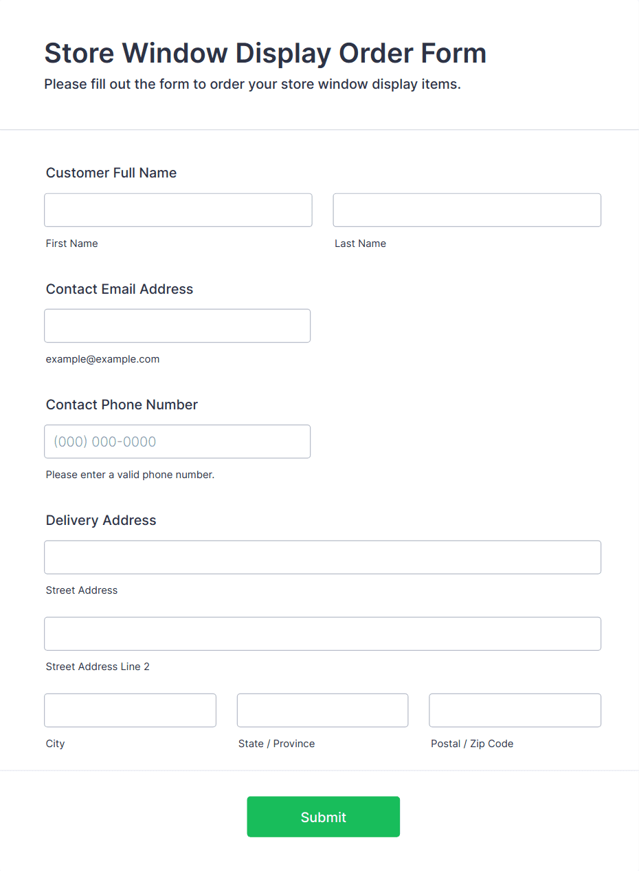 Store Window Display Order Form Template | Jotform