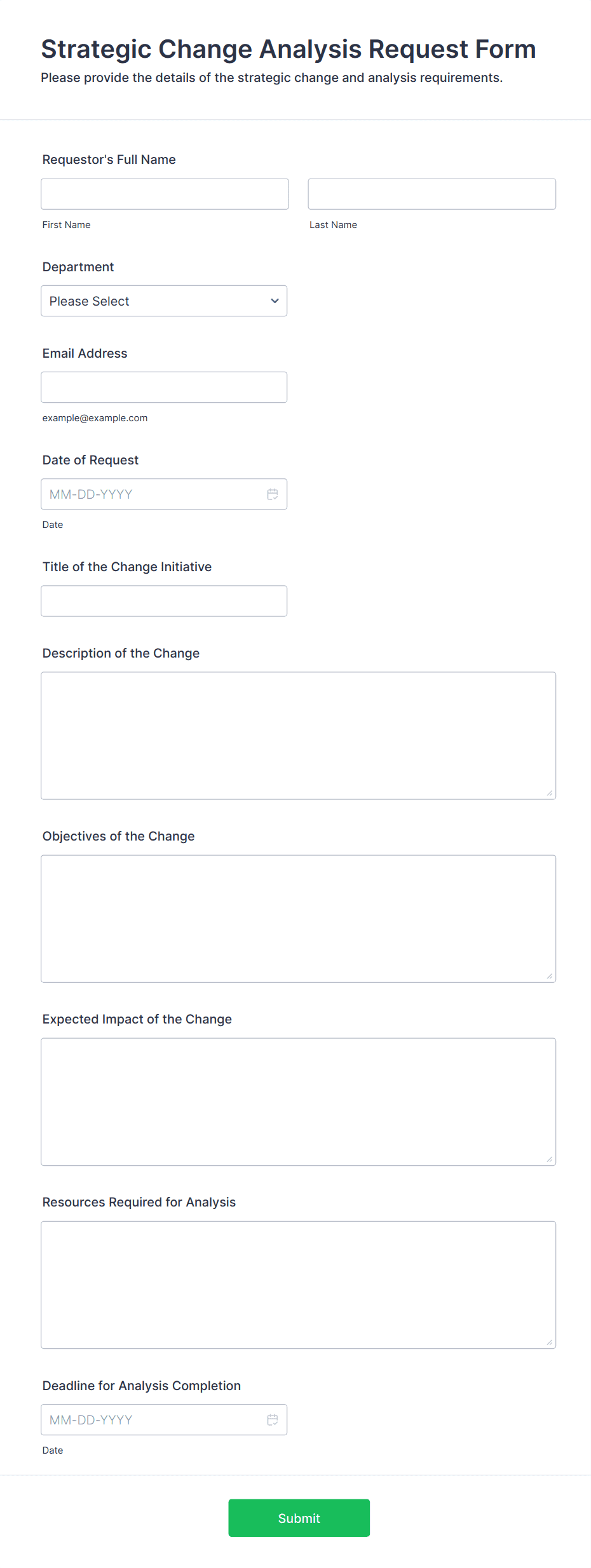 Strategic Change Analysis Request Form Template | Jotform