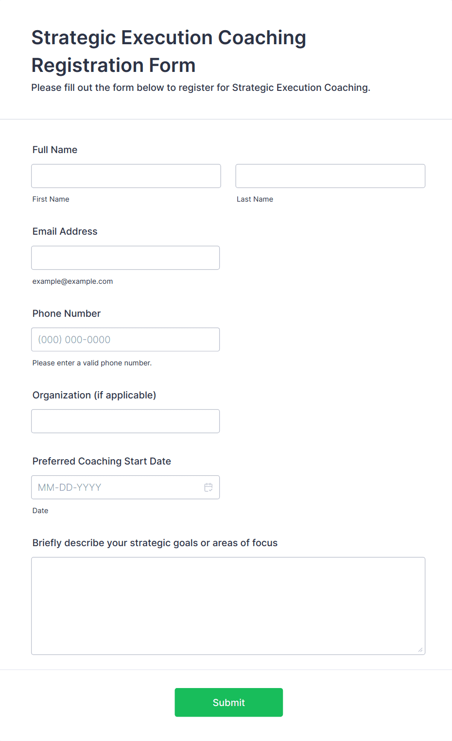 Strategic Execution Coaching Registration Form Template | Jotform