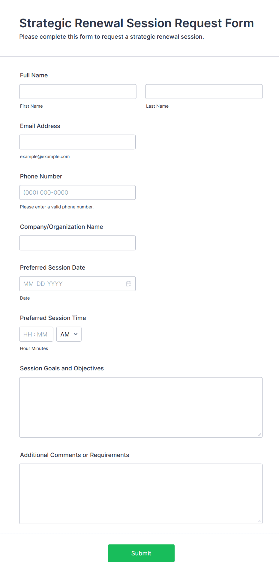 Strategic Renewal Session Request Form Template | Jotform