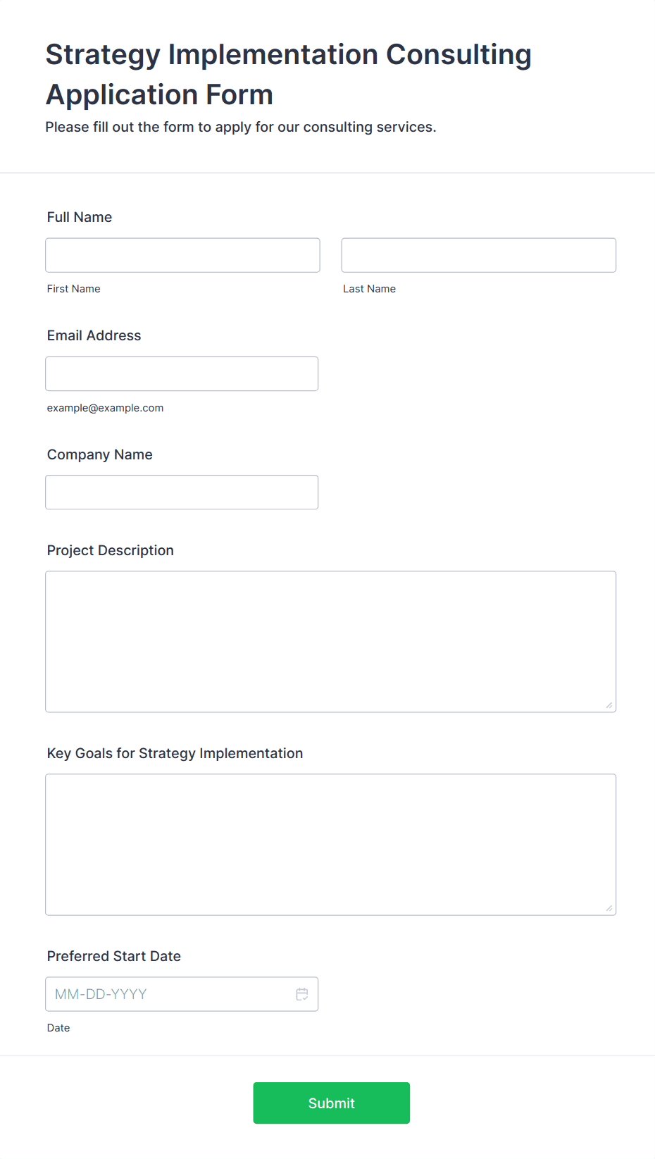Strategy Implementation Consulting Application Form Template | Jotform