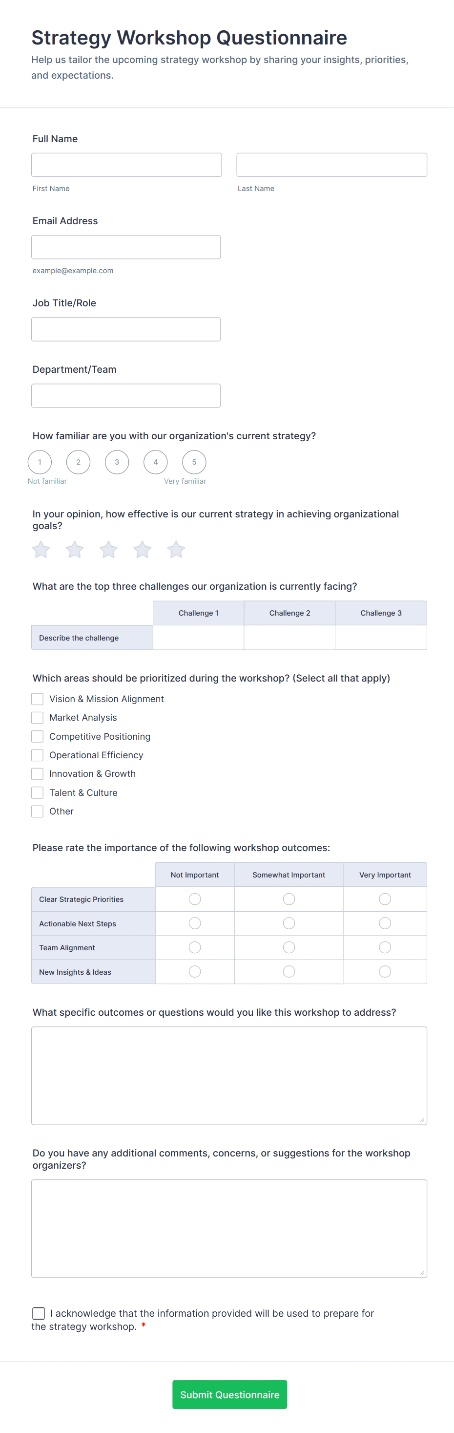Strategy Workshop Questionnaire Form Template | Jotform