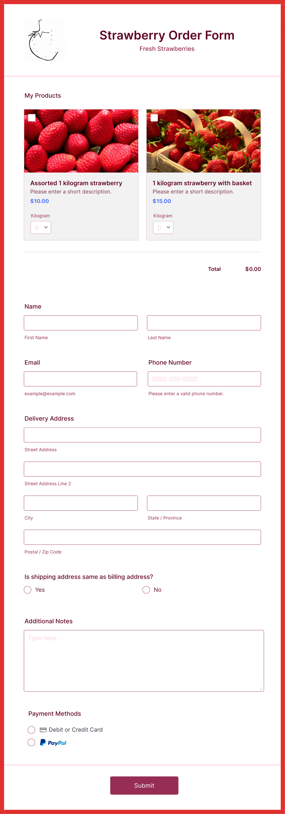 Strawberry Order Form Template | Jotform