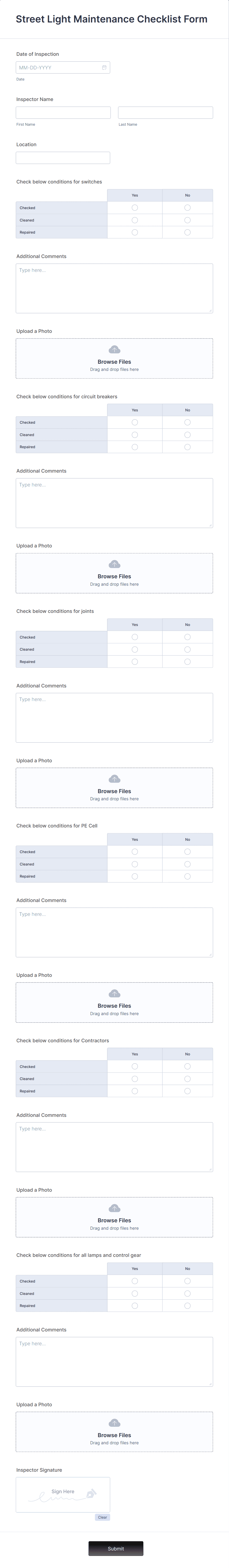 Street Light Maintenance Checklist Form Template | Jotform
