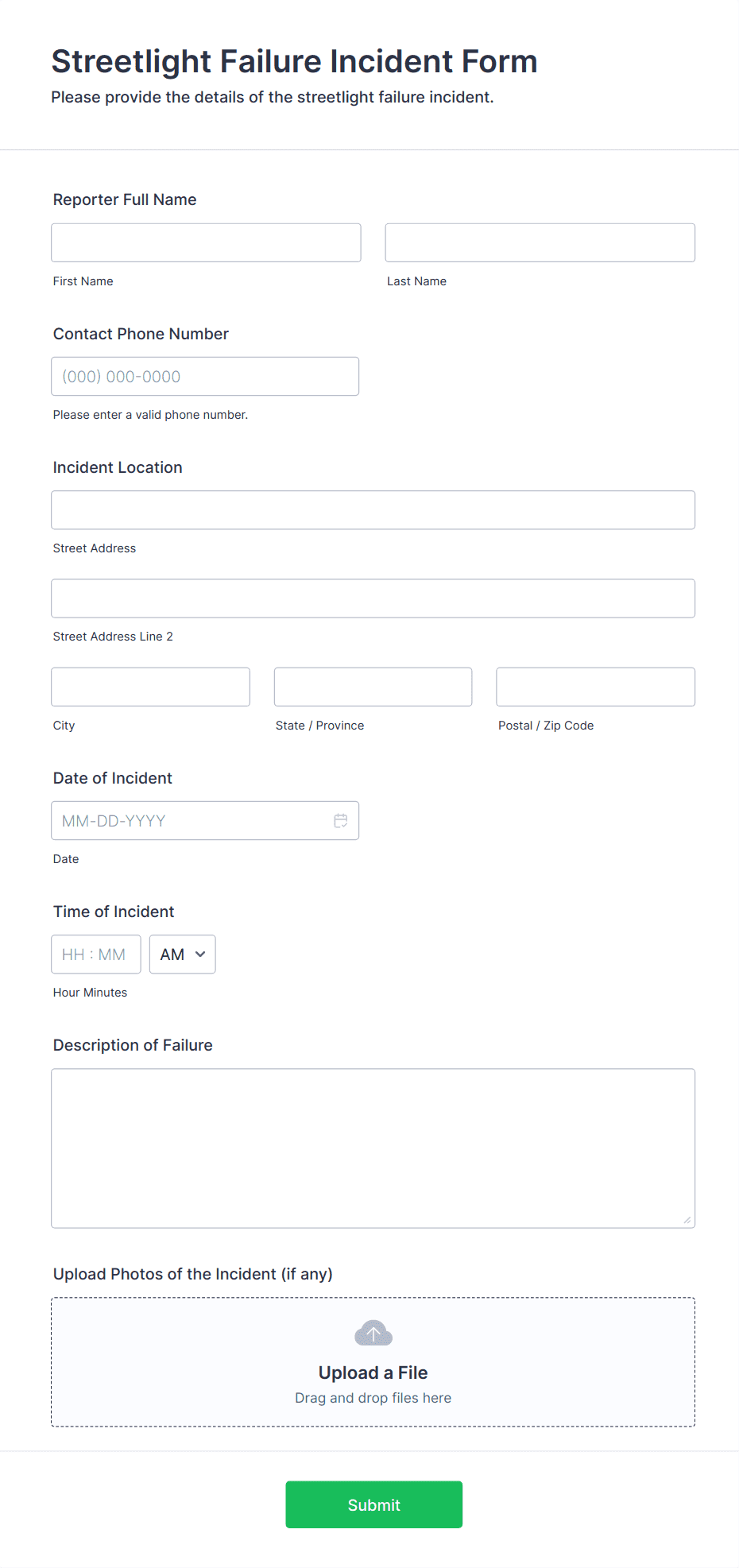 Streetlight Failure Incident Form Template | Jotform