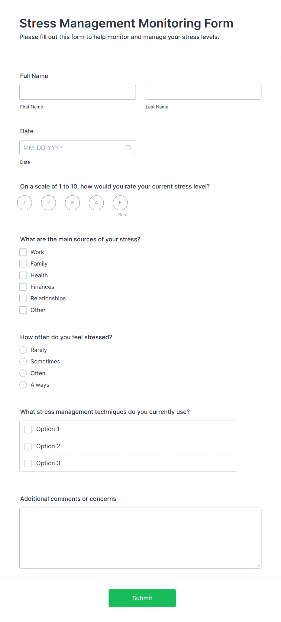 Stress Management Monitoring Form Template | Jotform