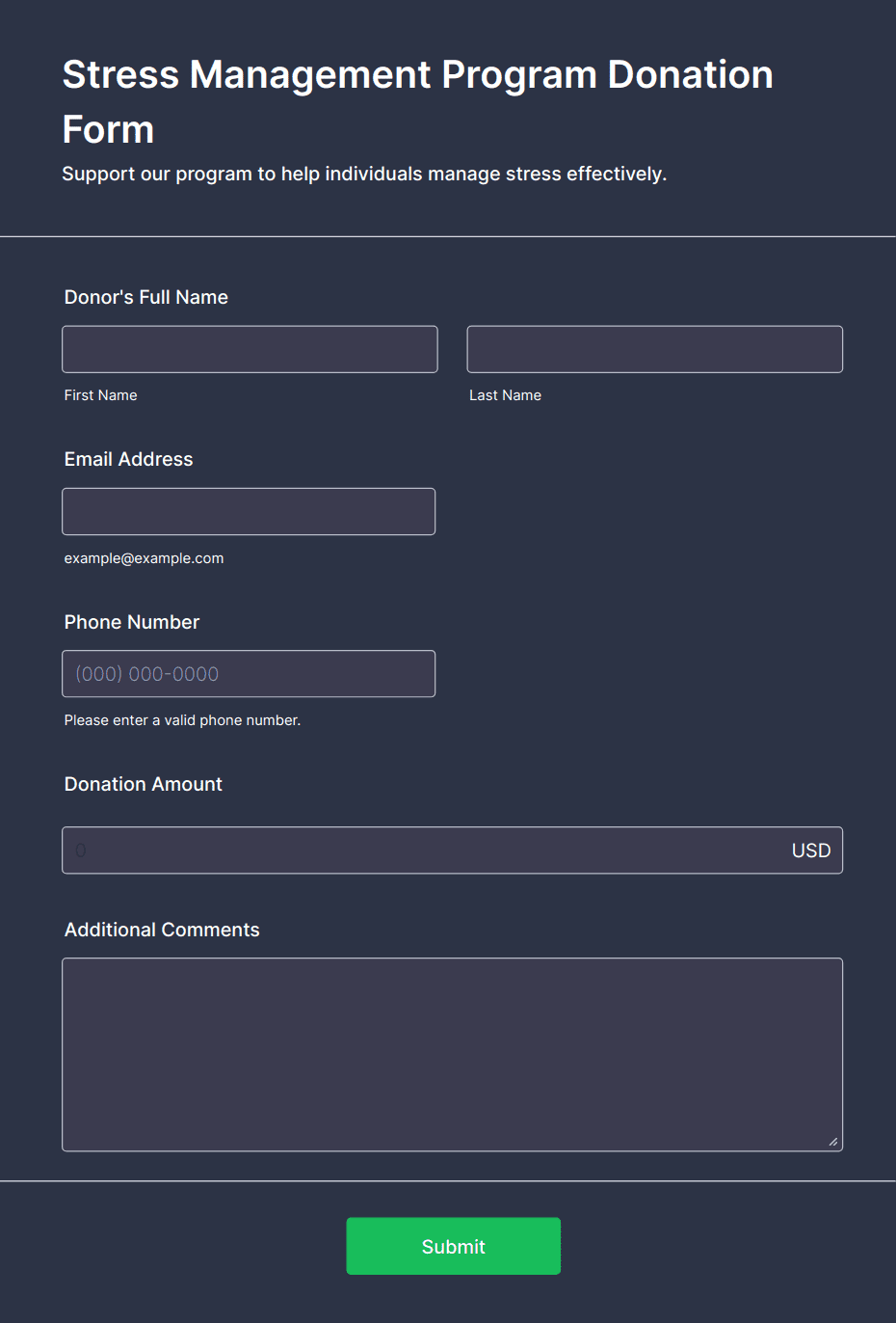 Stress Management Program Donation Form Template | Jotform