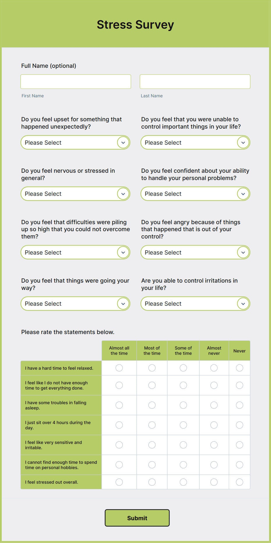 Stress Survey Form Template | Jotform