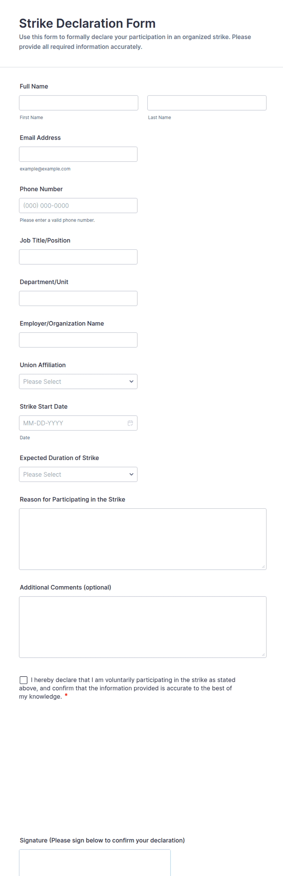 Strike Declaration Form Template | Jotform