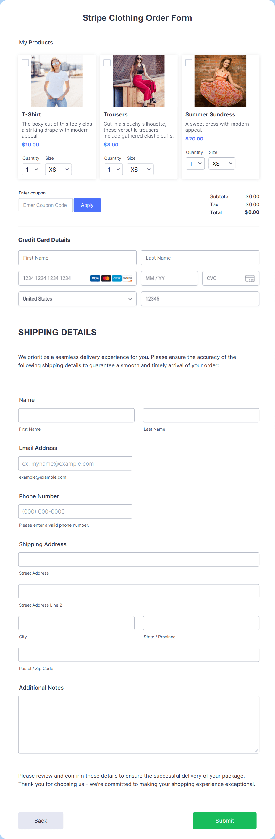 Stripe Clothing Order Form Template | Jotform