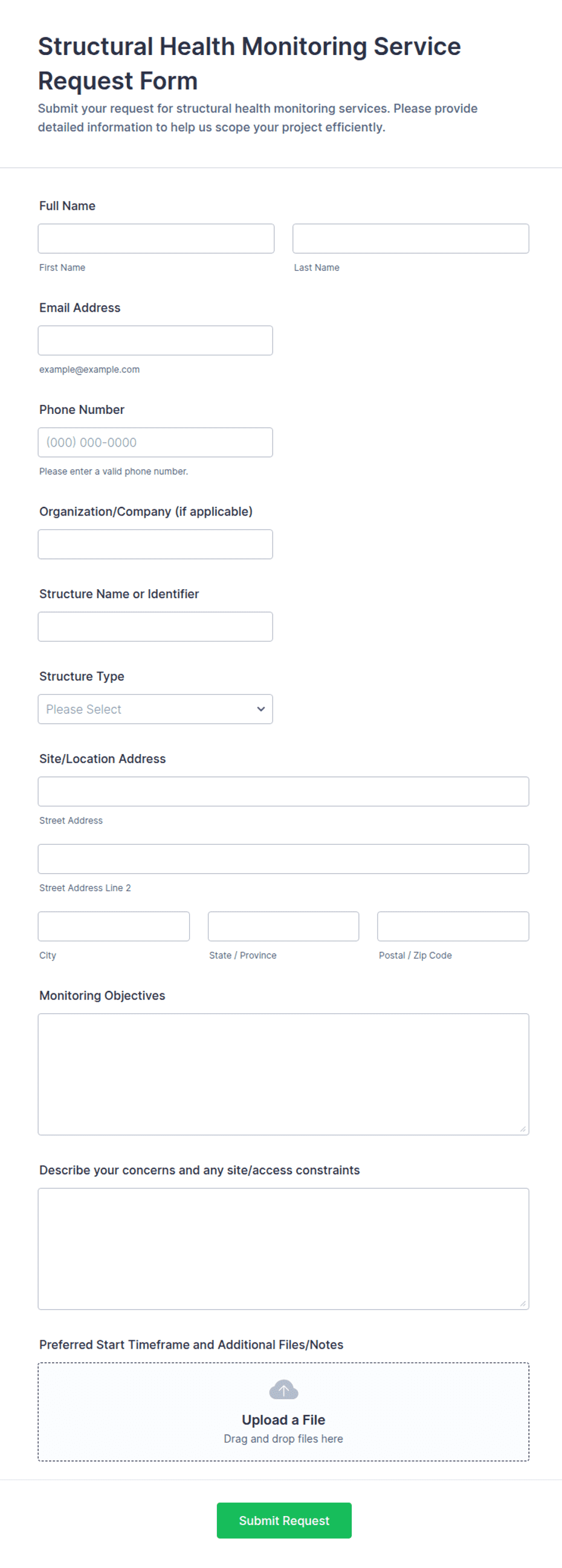 Structural Health Monitoring Service Request Form Template | Jotform