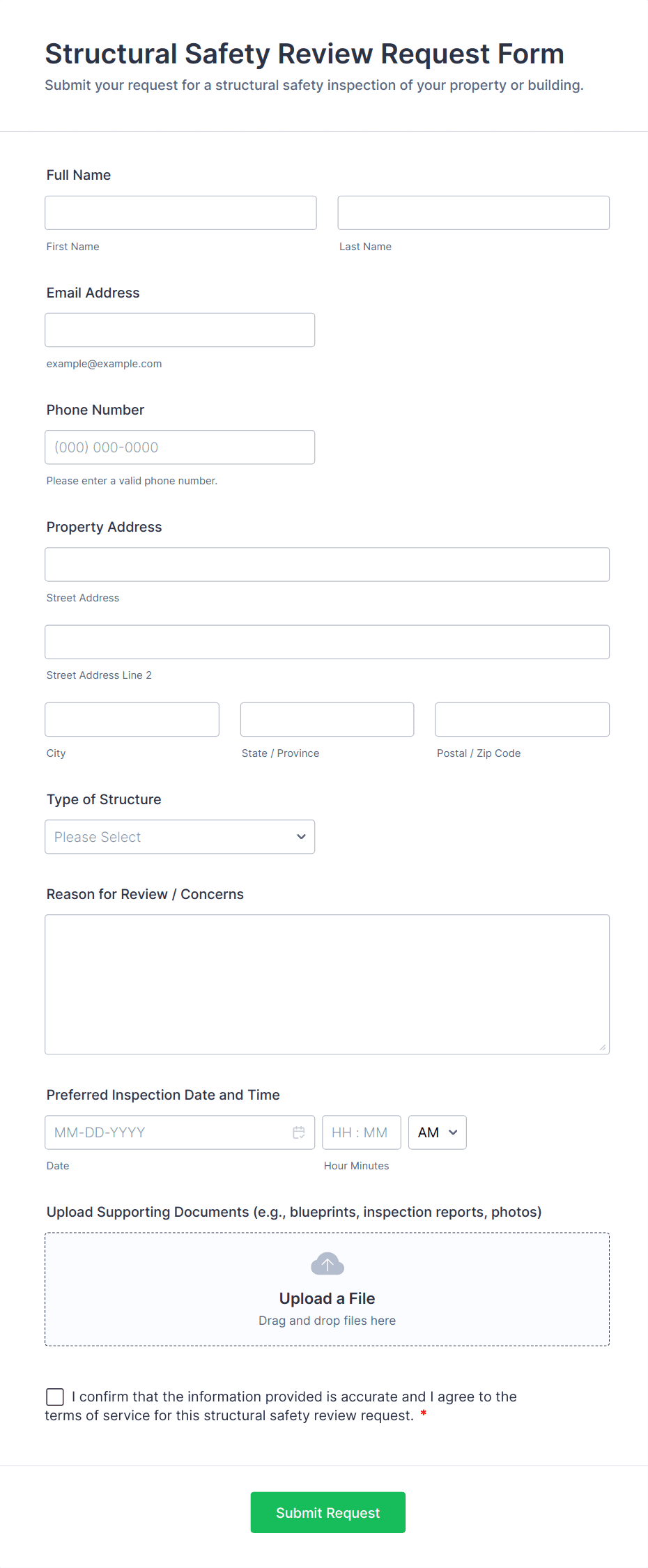 Structural Safety Review Request Form Template | Jotform