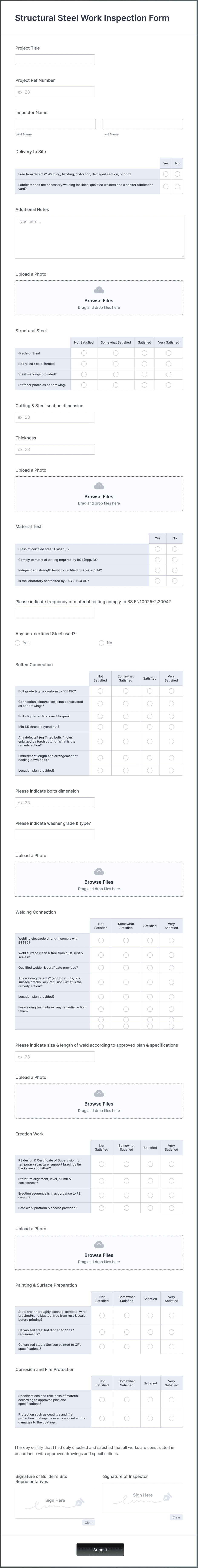 Structural Steel Work Inspection Form Template | Jotform