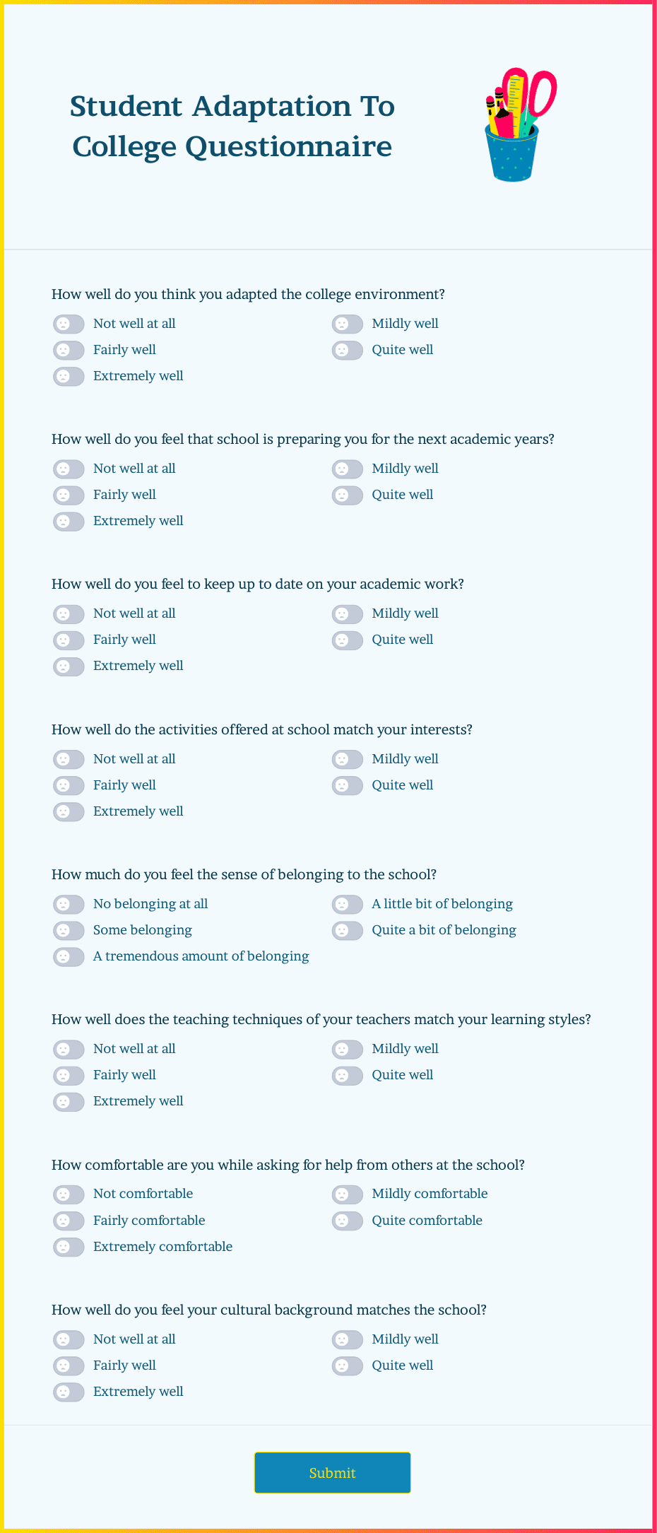Student Adaptation To College Questionnaire Form Template | Jotform