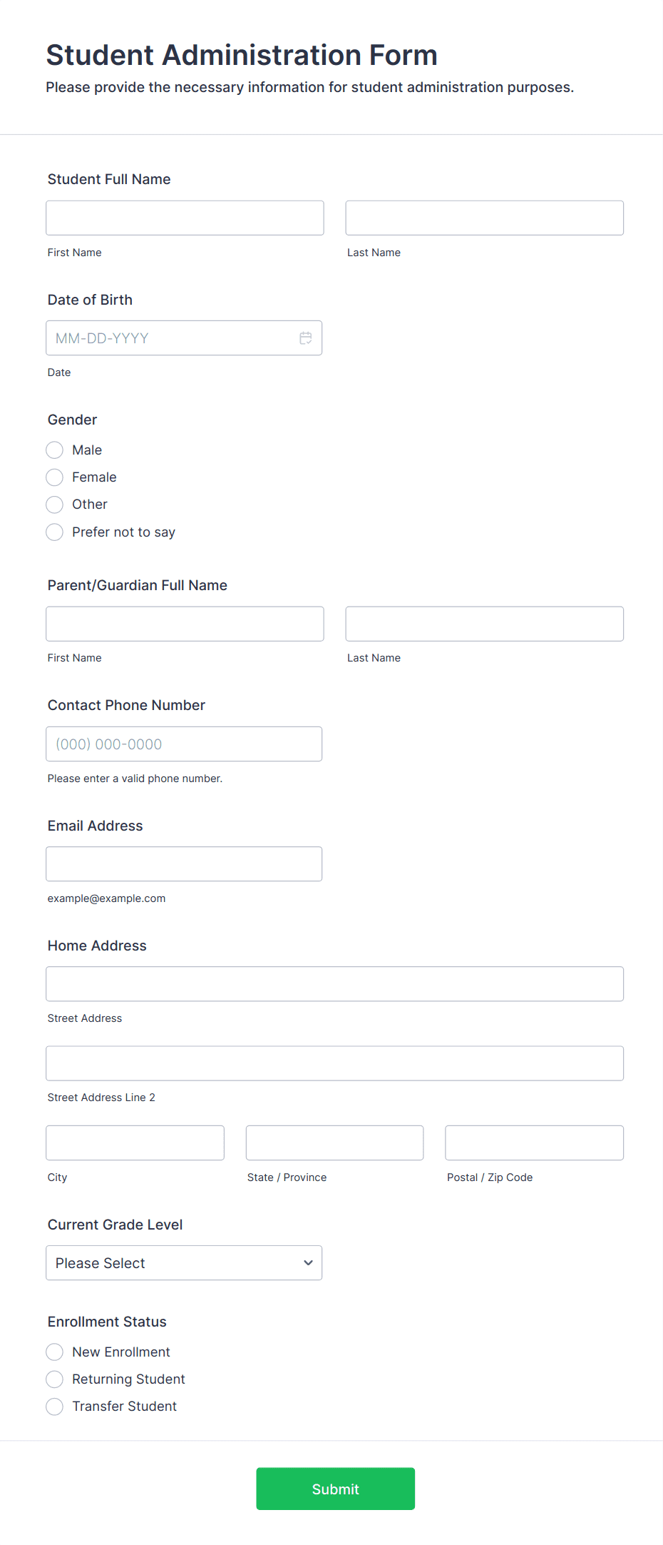 Student Administration Form Template | Jotform