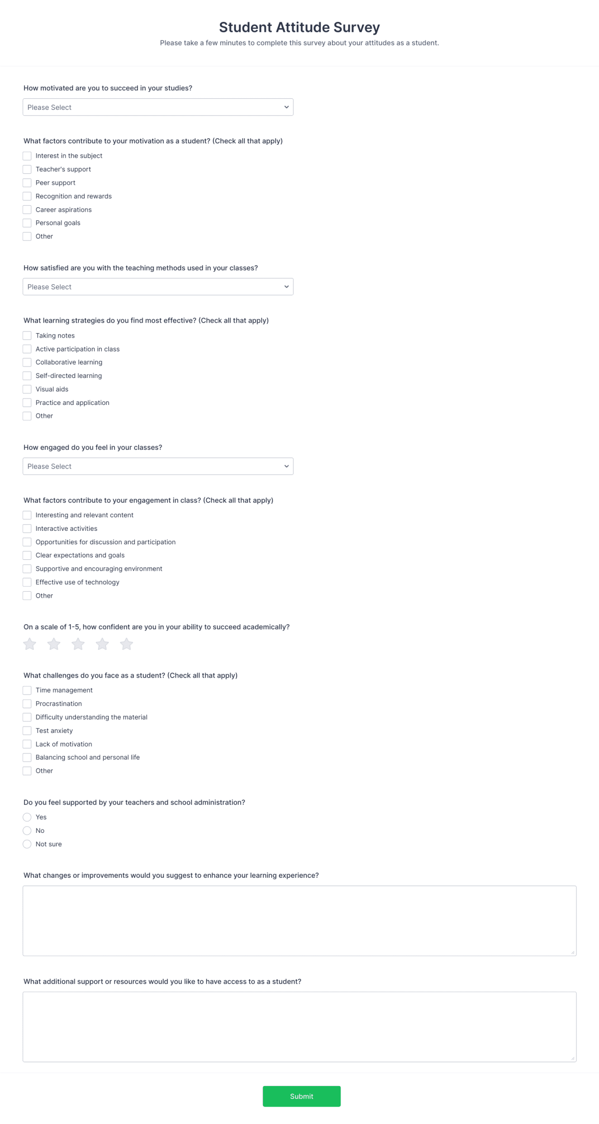Student Attitude Survey Form Template | Jotform