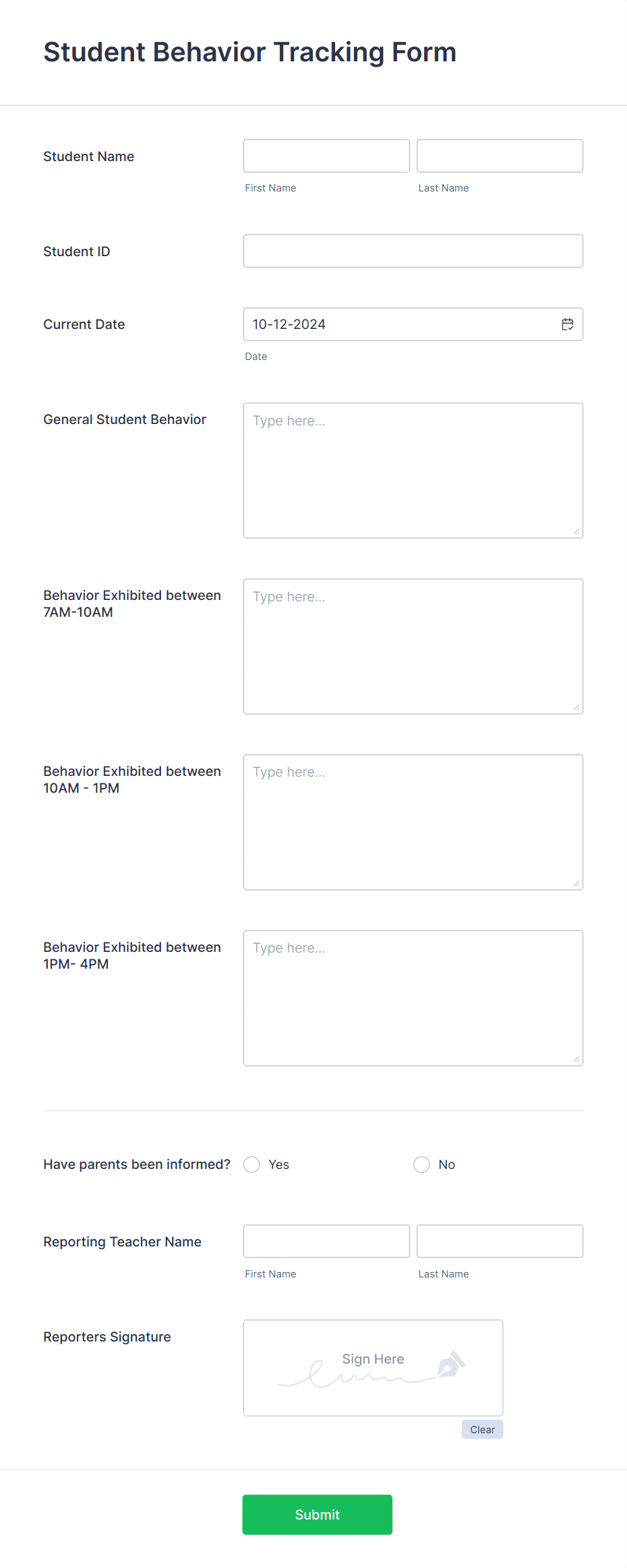 Student Behavior Tracking Form Template | Jotform