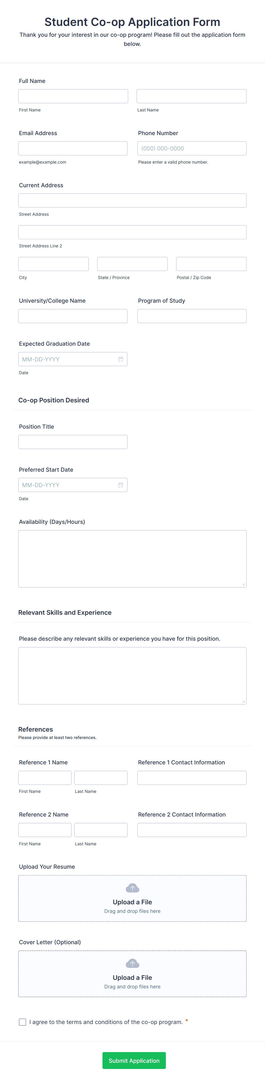 Student Co-op Form Template | Jotform