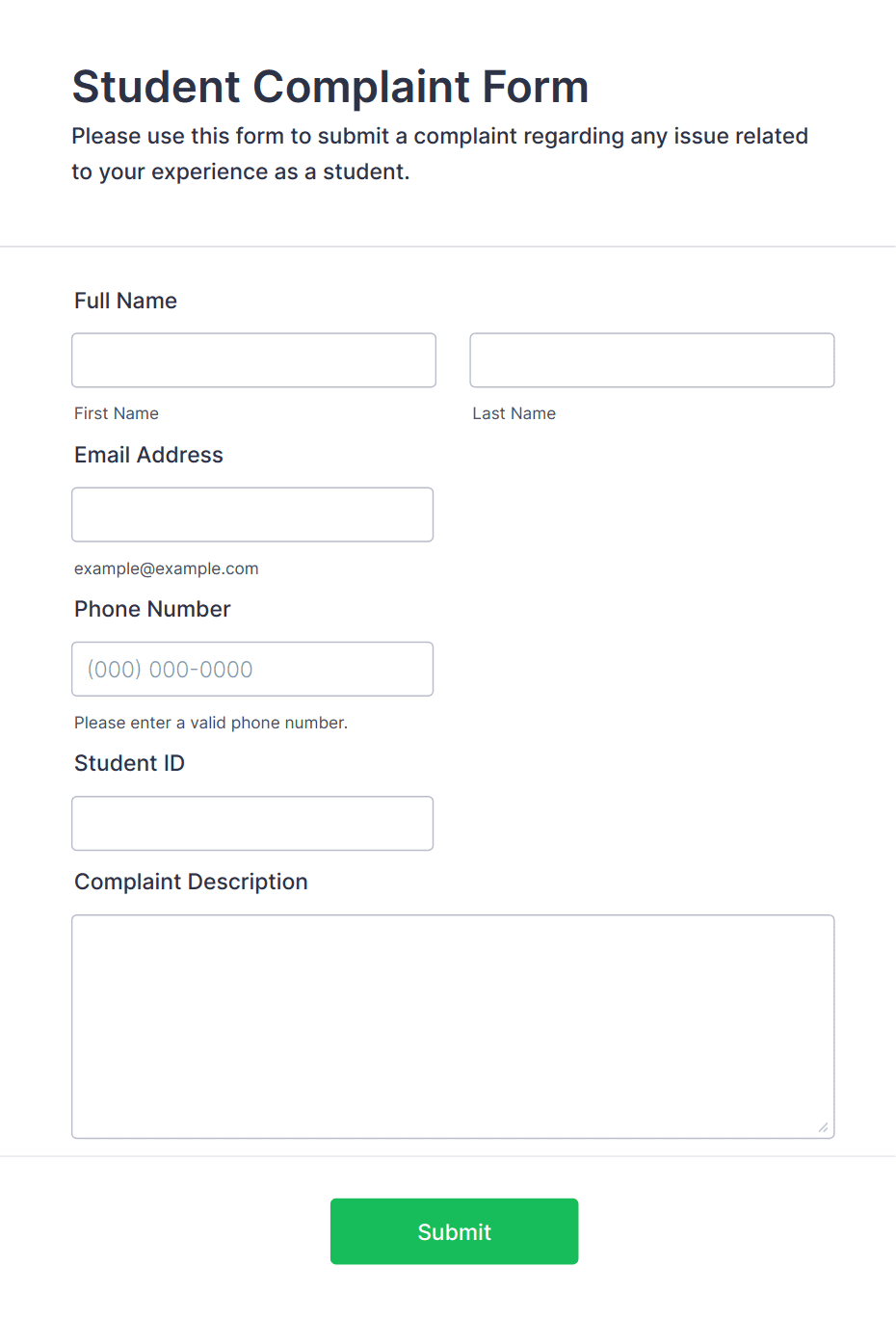 Student Complaint Form Template | Jotform