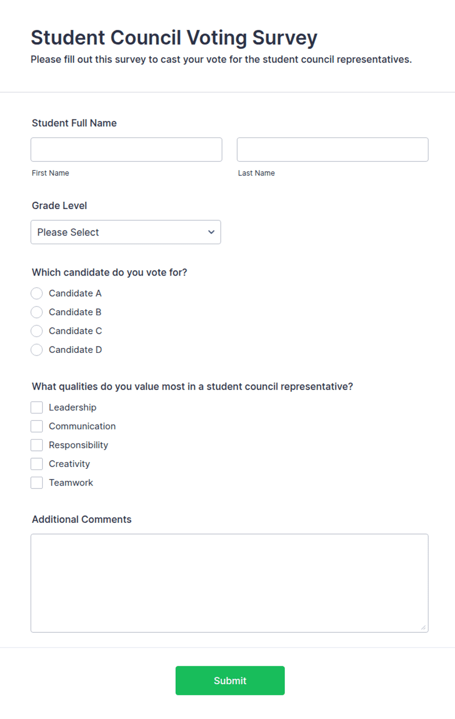 Student Council Voting Survey Form Template | Jotform