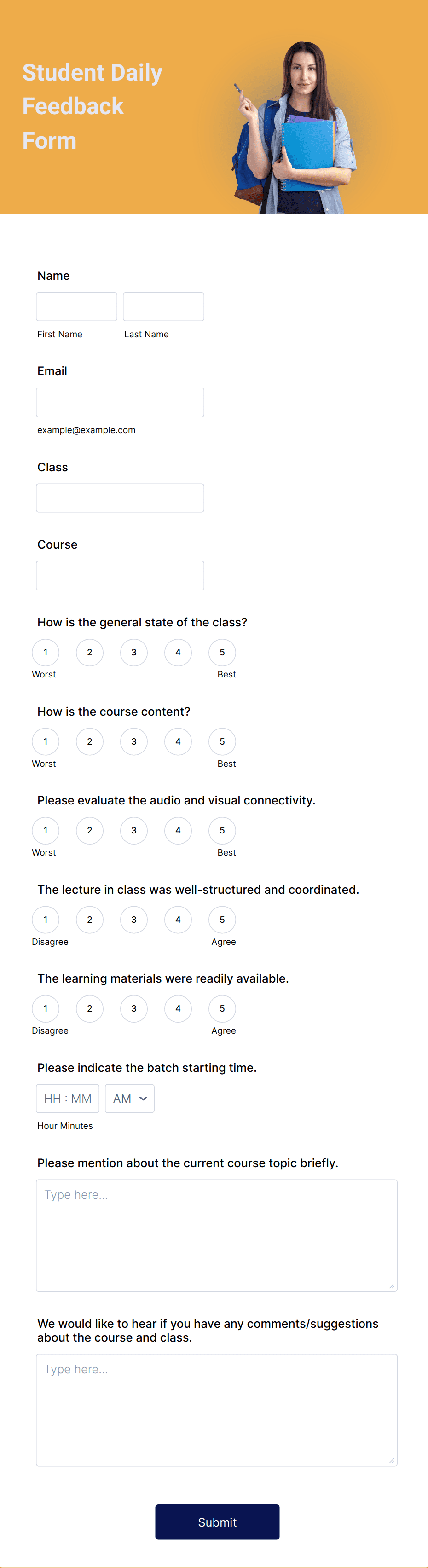 Student Daily Feedback Form Template | Jotform
