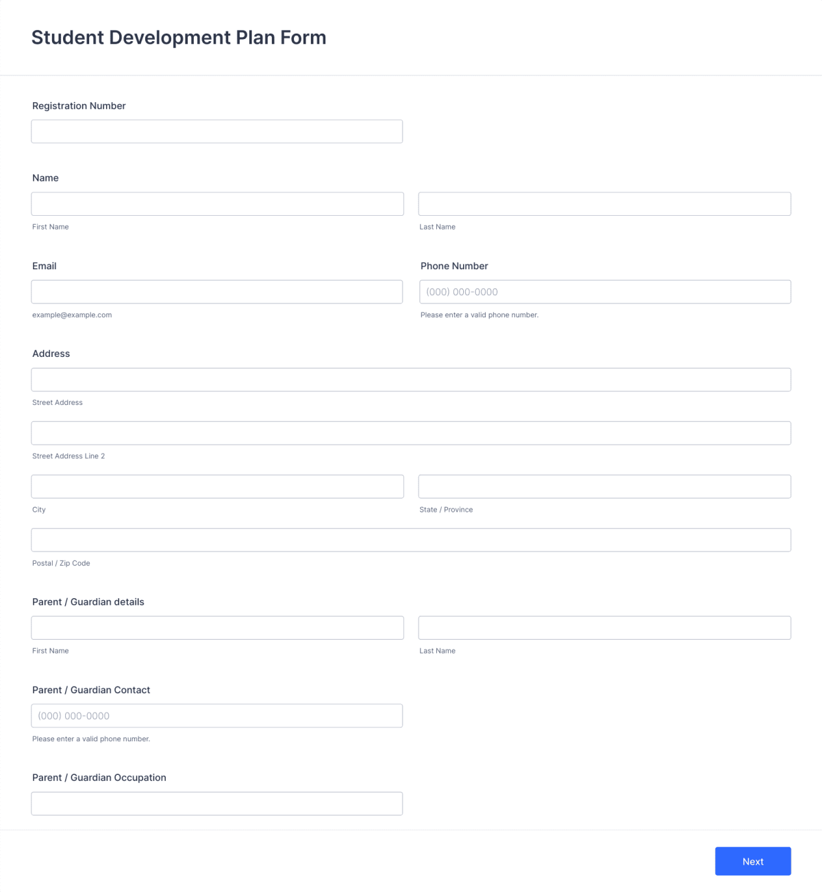 Student Development Plan Form Template | Jotform