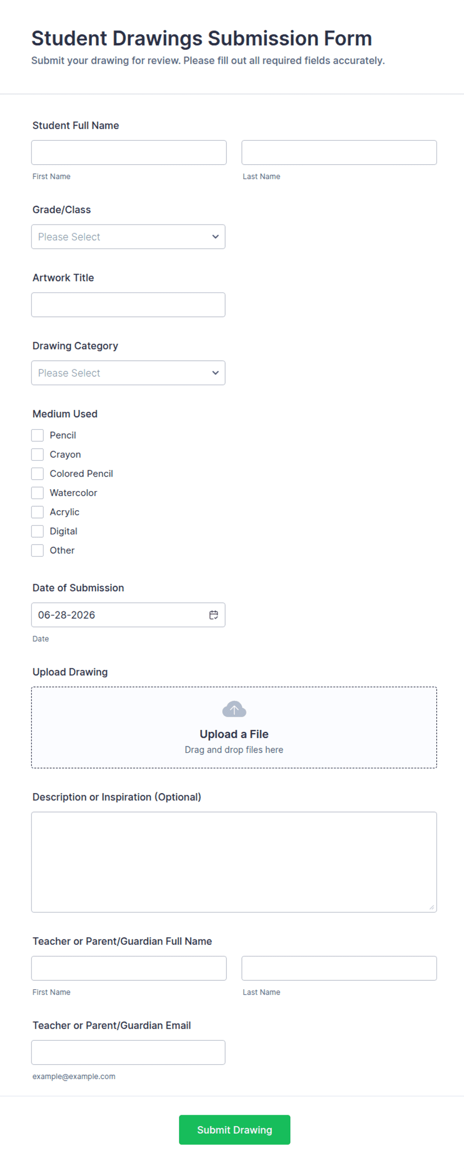 Student Drawings Submission Form Template | Jotform