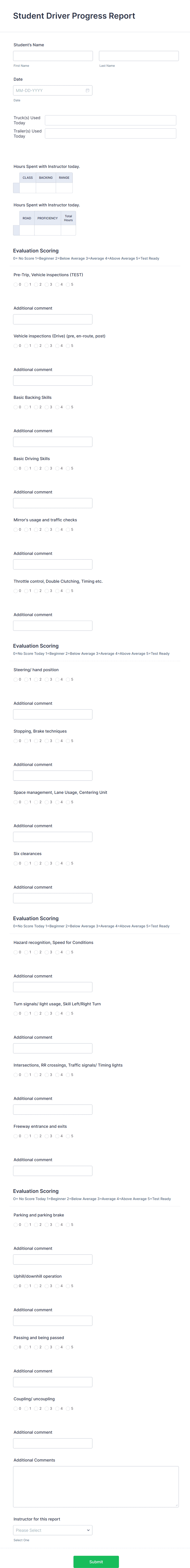 Student Driver Progress Report Form Template | Jotform