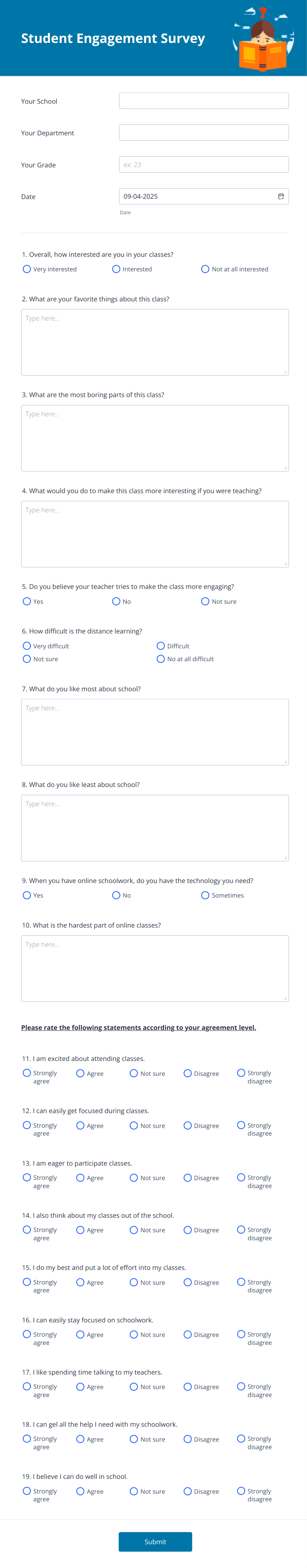 Student Engagement Survey Form Template | Jotform