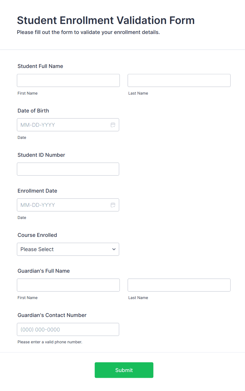 Student Enrollment Validation Form Template | Jotform